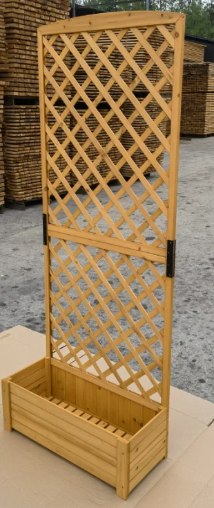 Large Wood Planter Box with Lattice Trellis for Climbing Plants