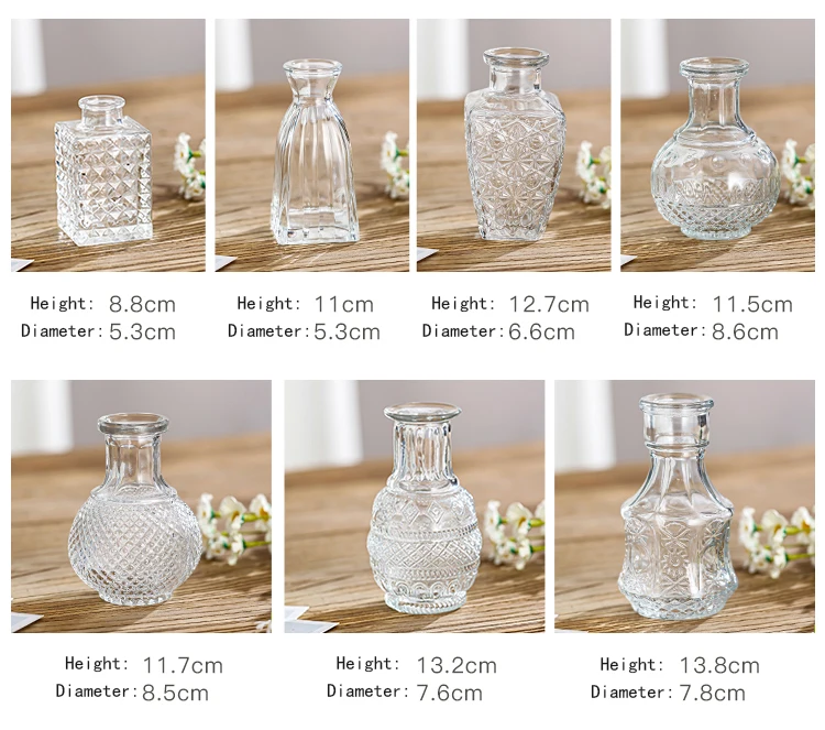 Modern Vase Bulk Mini Flower Vases Clear Decorative Embossed Style ...