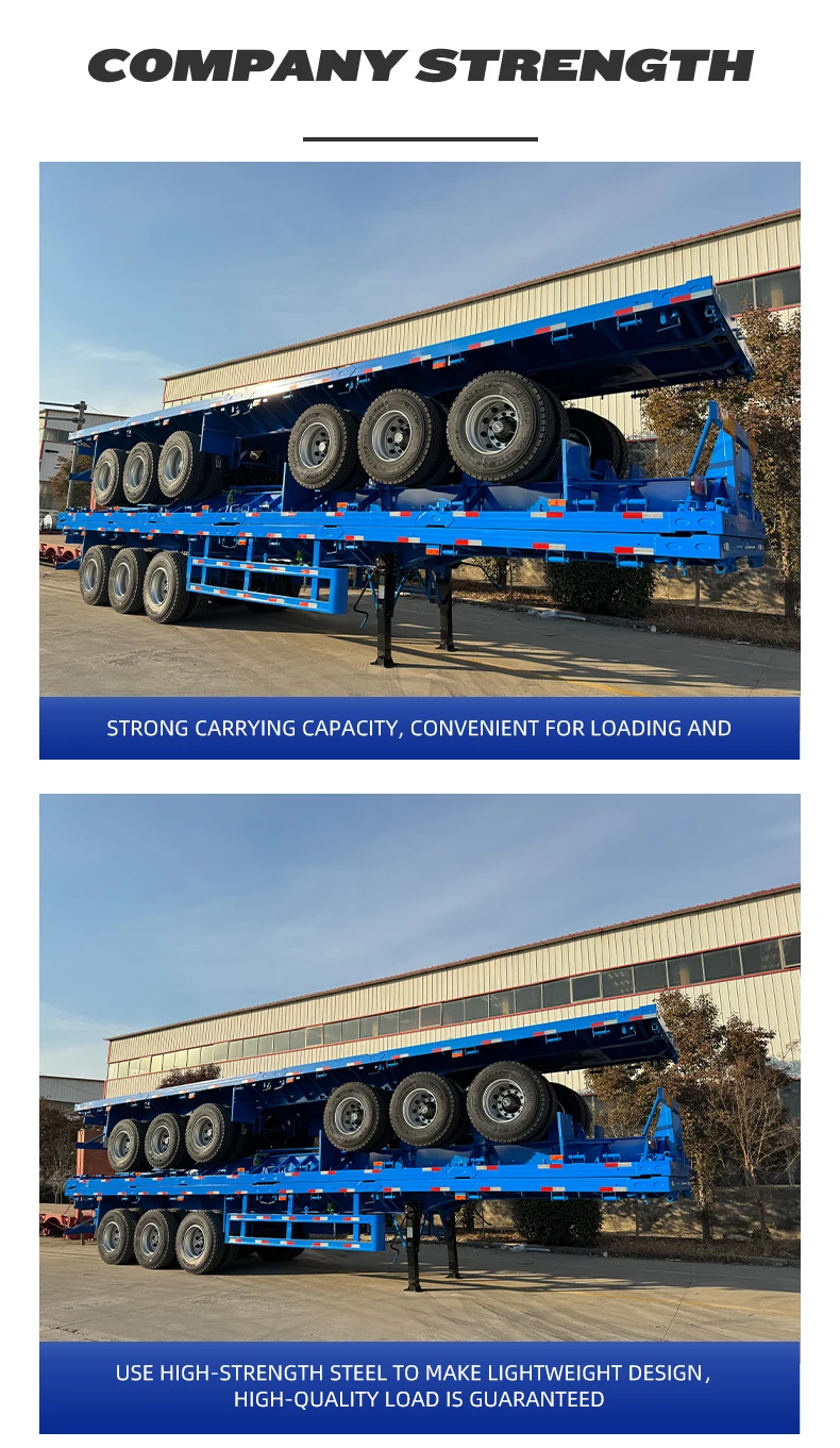 3 Axles 40ft Flat Bed Truck Trailer Shipping Container Transport Semi ...