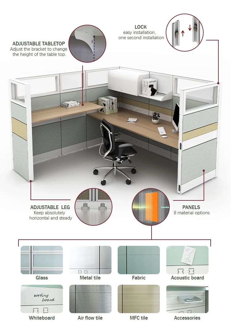 Office Partition Cubicle - Modern 2 Person Workstation