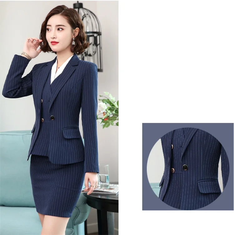 Wholesale Elegant Blue Stripe Women's Suits for Office