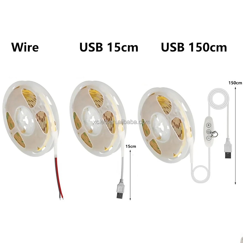 USB 5V Dimmer COB LED Strip Lights 1M 2M 3M Game Desk PC Decor 480LEDs ...