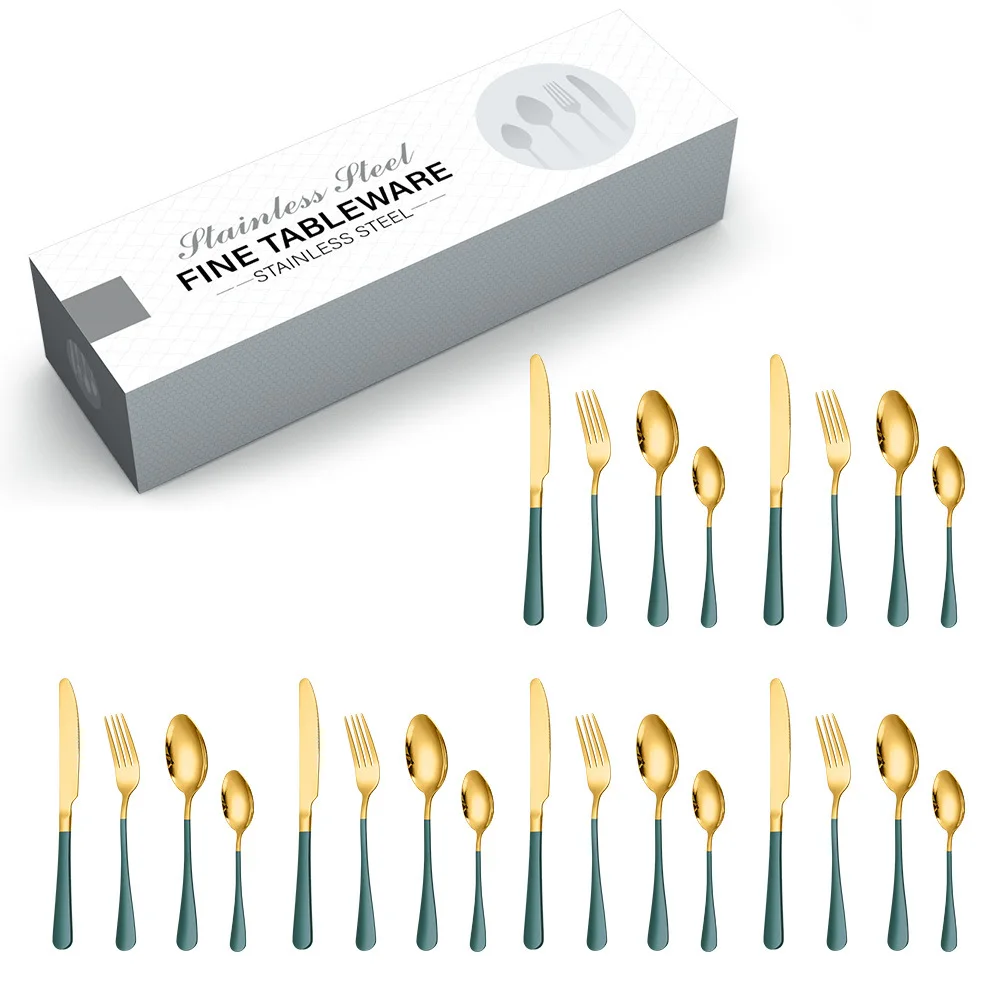 Luxury Stainless Steel Flatware 24-piece Kitchen Black Silverware Gold ...