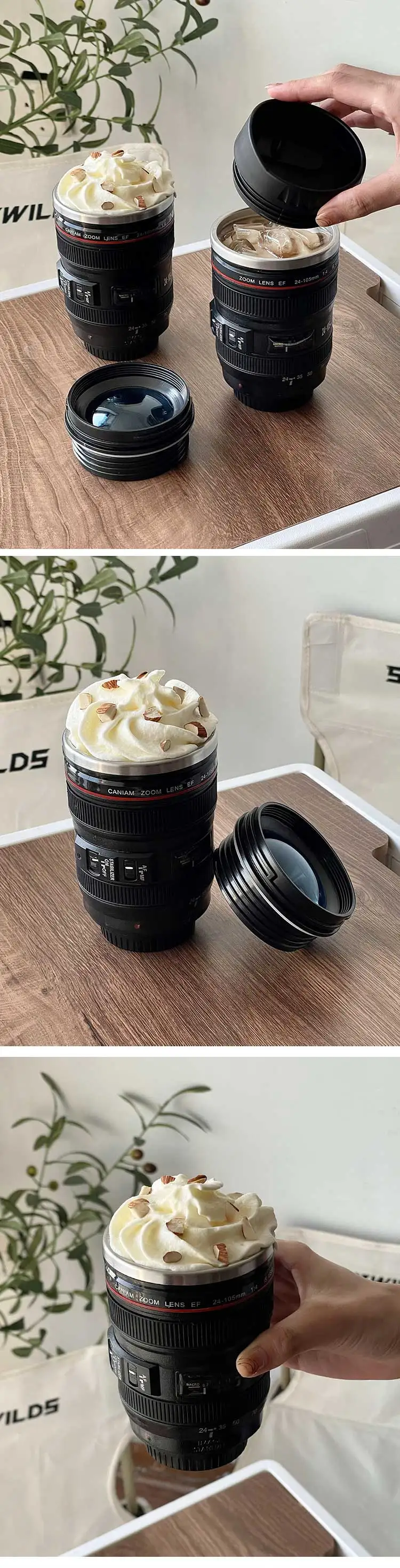 300ml Self Stirring Coffee Mug Retractable Lid Camera Lens Coffee Mug ...