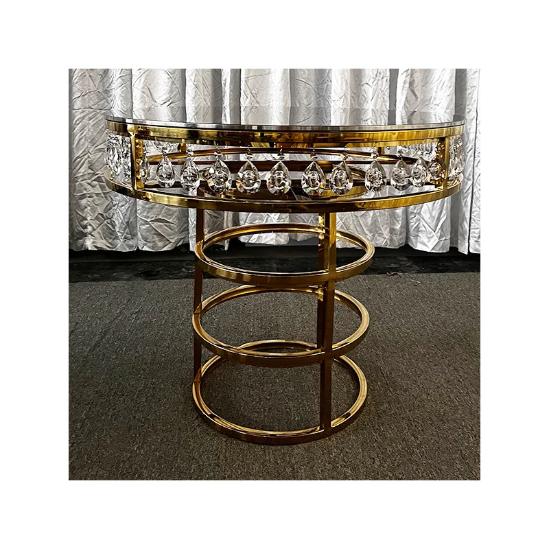 New Design Latest Wedding Gold Stainless Steel Crystal Round Side Glass ...