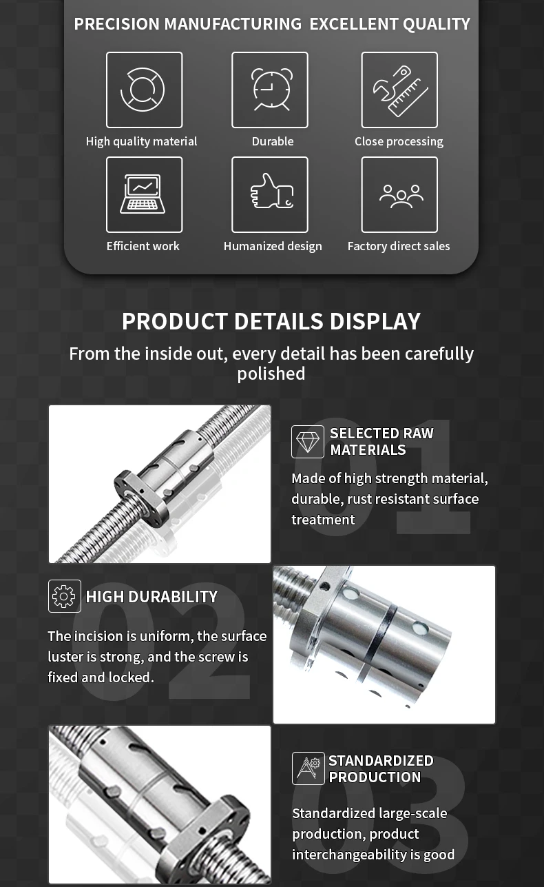 Custom CNC Double Nuts Ball Screw Series 1605 3205