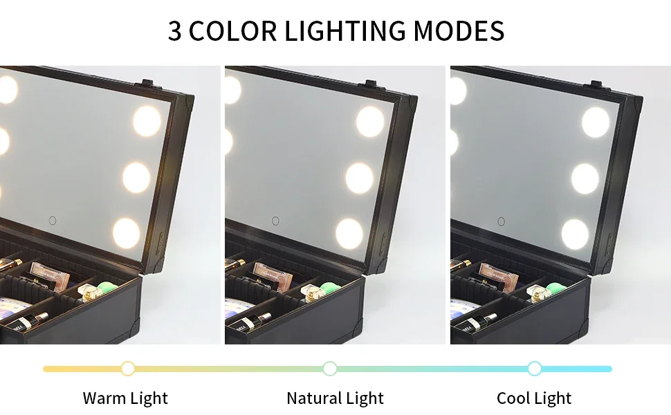 4 LED Lighted Dimmable Makeup Travel Case Cosmetics Organizer Box with ...