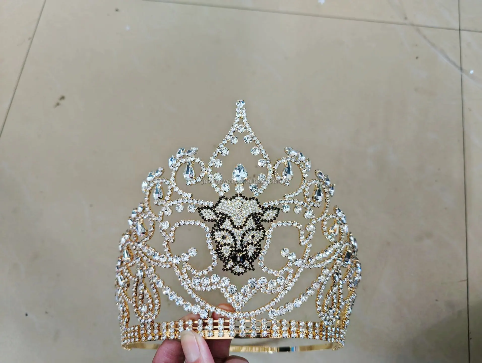 Tall Pageant Crown Wedding Big and Colorful AB Rhinestones