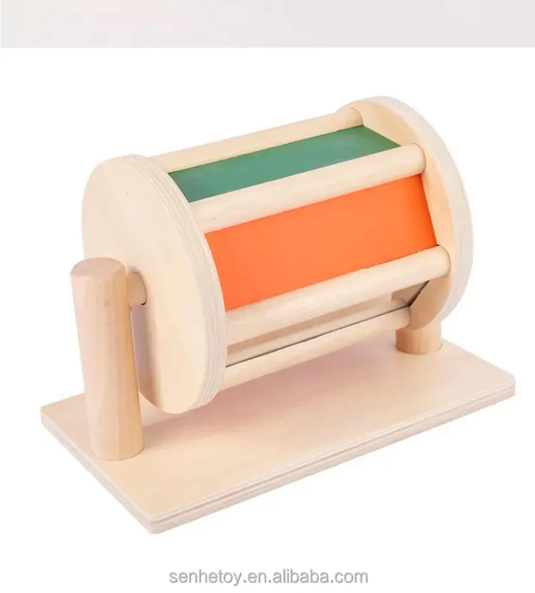 Wooden Montessori Roller Rainbow Drum Toys for Sensory Learning