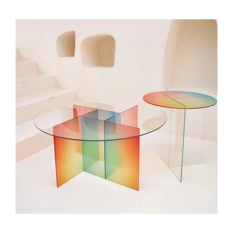 Colorful Glass Coffee Table Unique Modern Gradient Design Living Room ...