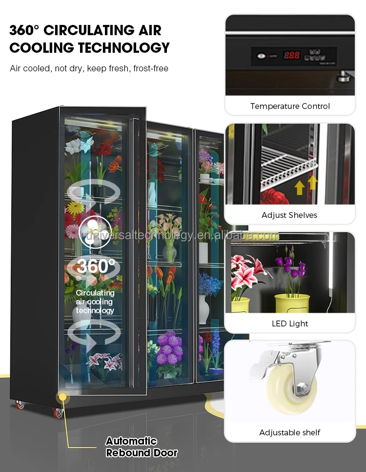 Commercial Transparent Glass Door Refrigerator Display Chiller Flower ...