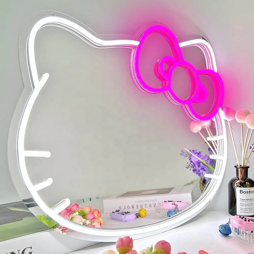 Custom Modern Simple Large Big Decorative Hello Kitty Led Irregular Mirror For Living Room ...