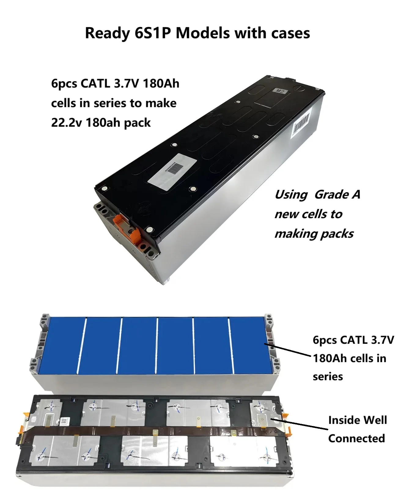 3.7v 180ah 1p6s 14.8v 22.2v Li-ion Electric Pack Lifepo4 Car Ev Lithium ...