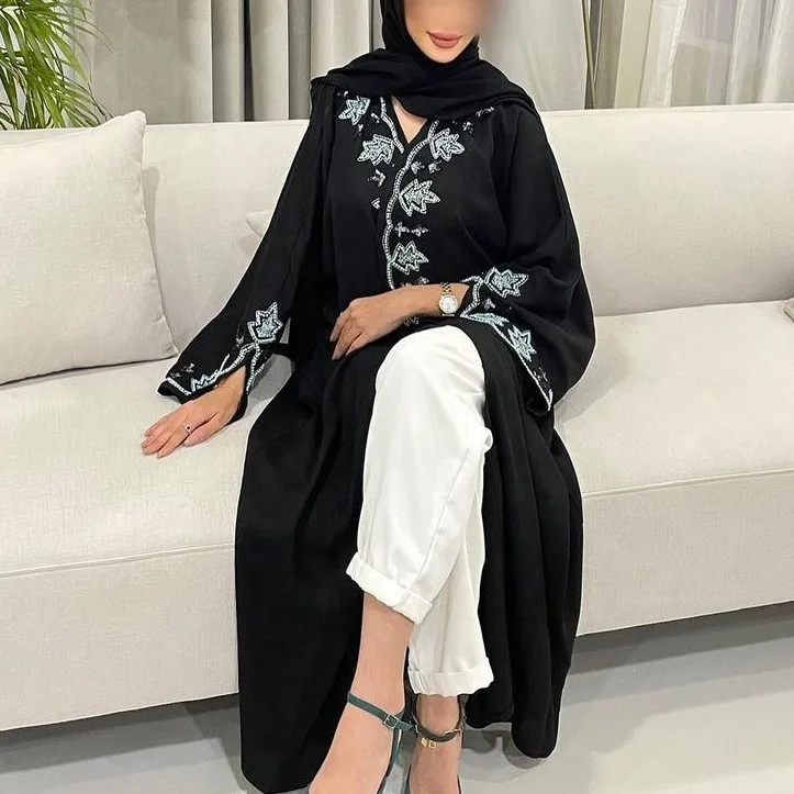 2023 Ramadan Gulf Black Luxury Islamic Dubai Muslim Open Abaya With ...