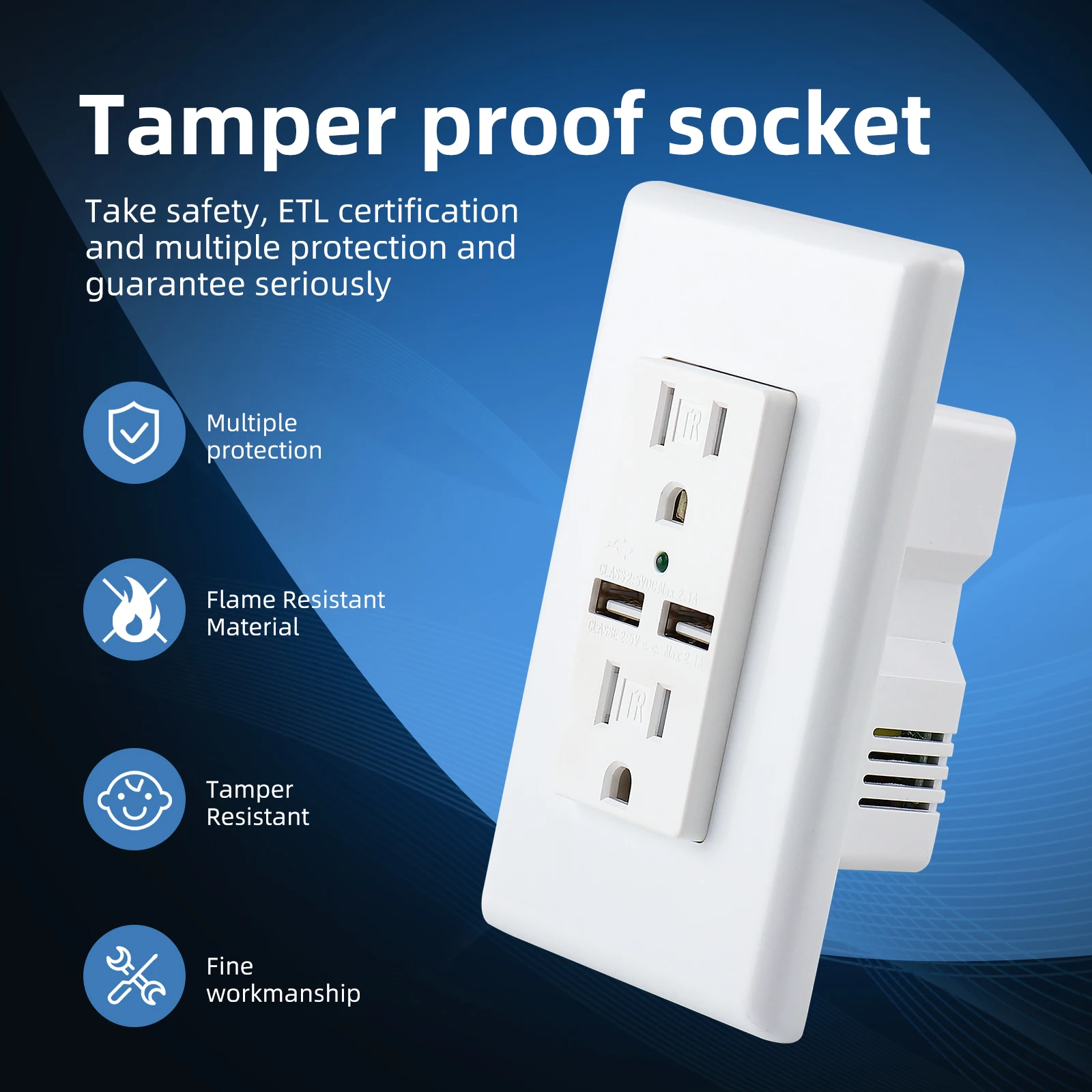 USB Wall Outlet, Receptacle Outlet with 4.8A Charging Capacity, 15A ...