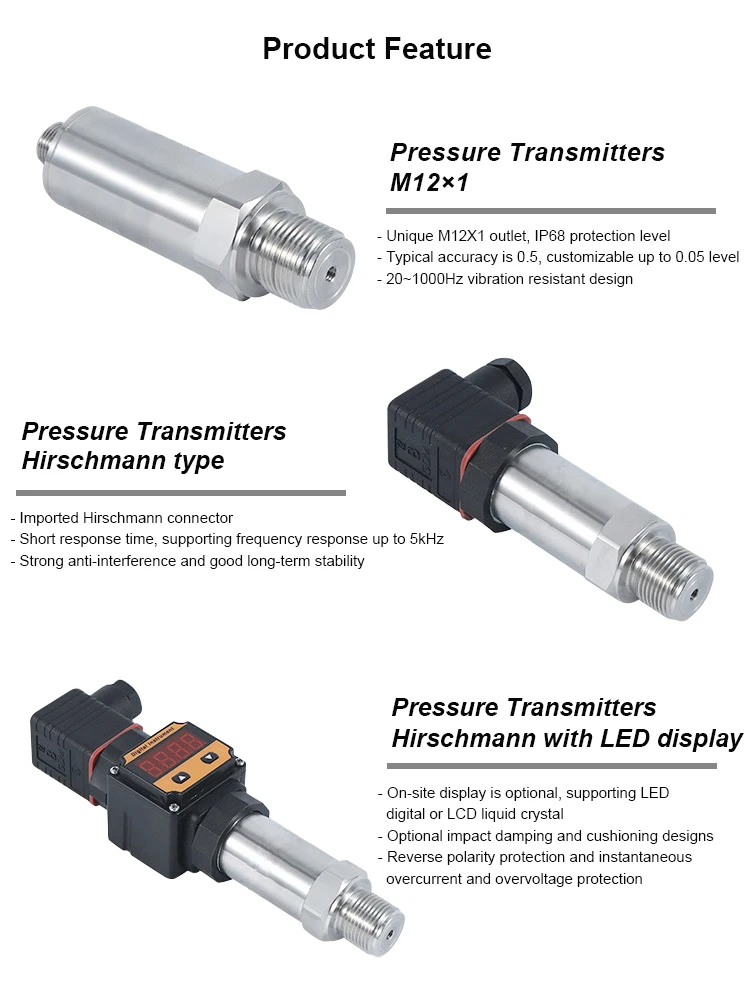 Piezoresistive Pressure Transducer 4-20ma Output M12*1 Silicon Pressure Transmitter Transducer ...