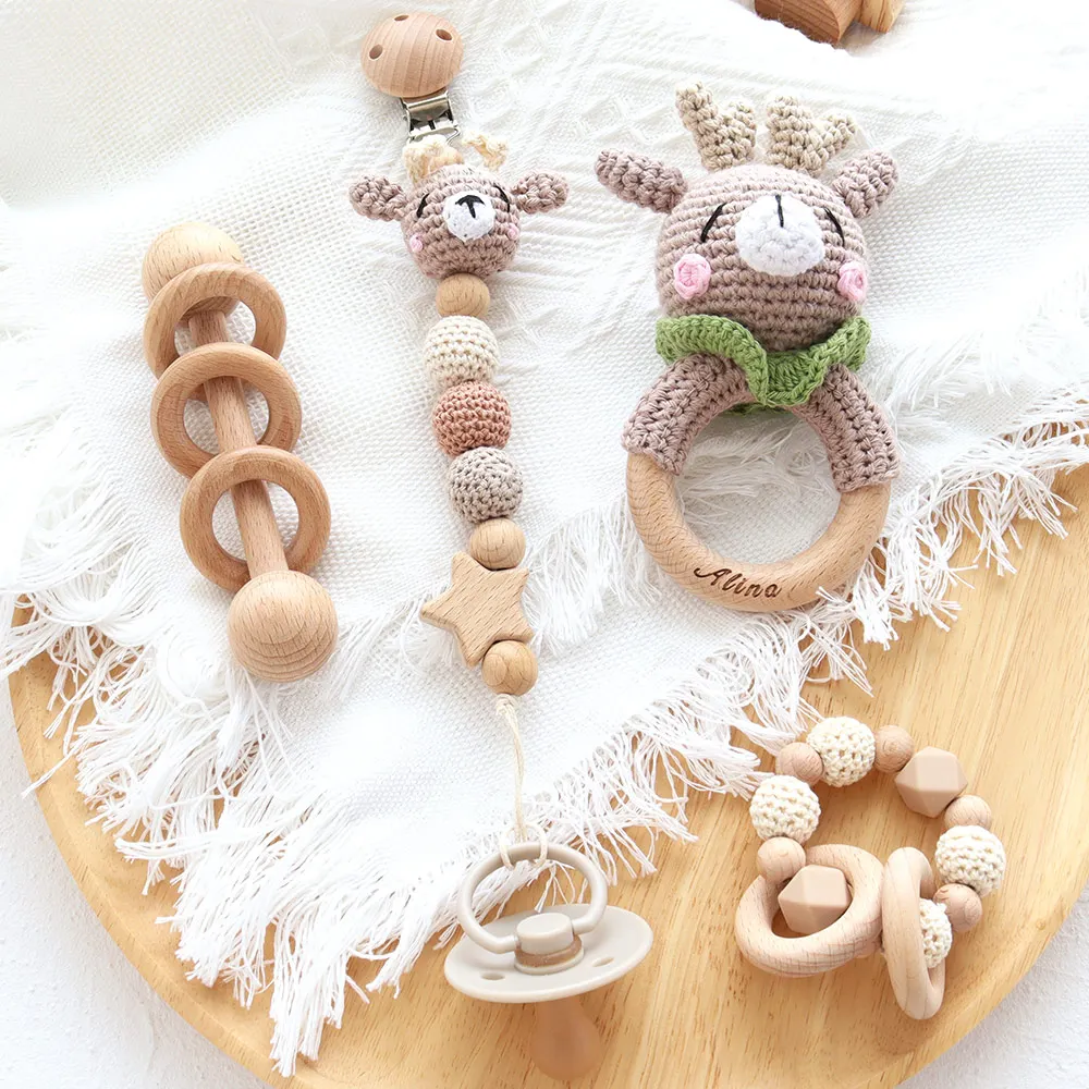 Wholesale Custom Chewable Toys Crochet Animal Baby Wooden Teether Ring ...