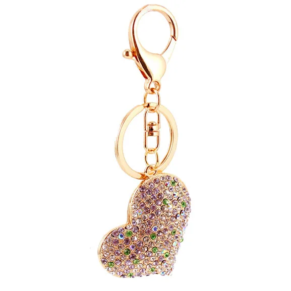 Pink Crystal Sparkling Heart Key Chain For Women Exquisite Sweet Alloy ...