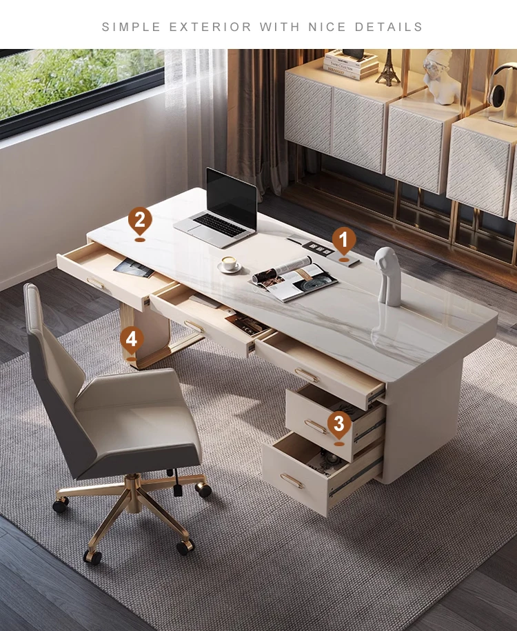 Luxury Sintered Stone Office Executive Desk Home Office Table Modern ...