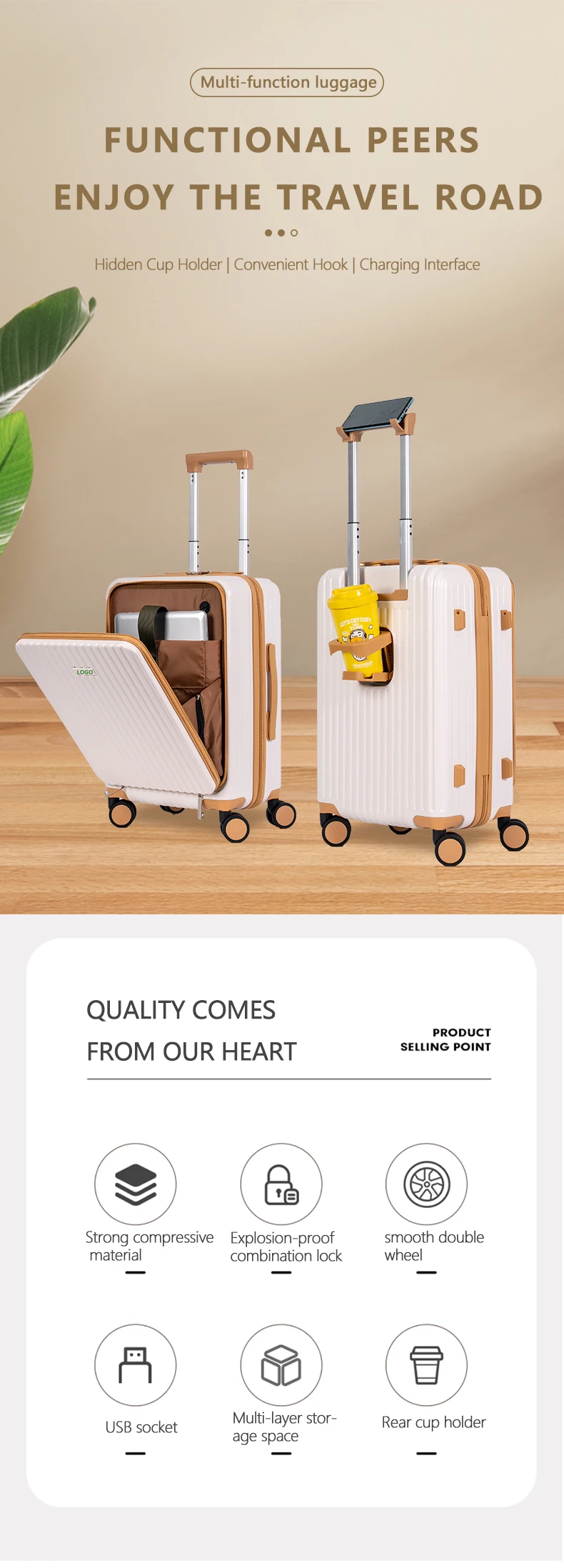 Multifunctional Front Open Luggage Lightweight Hard Side Suitcase ...