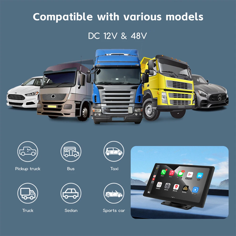 9" Portable Carplay Android Car Radio Display Android Auto Gps Wifi Bt ...