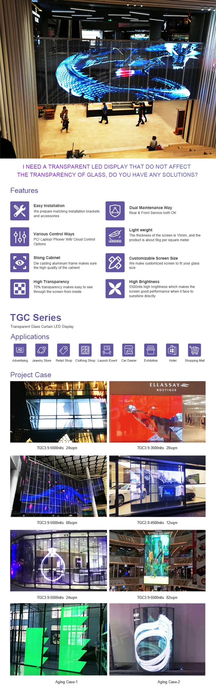 2021 Transparent Micro LED Display for Video Advertising