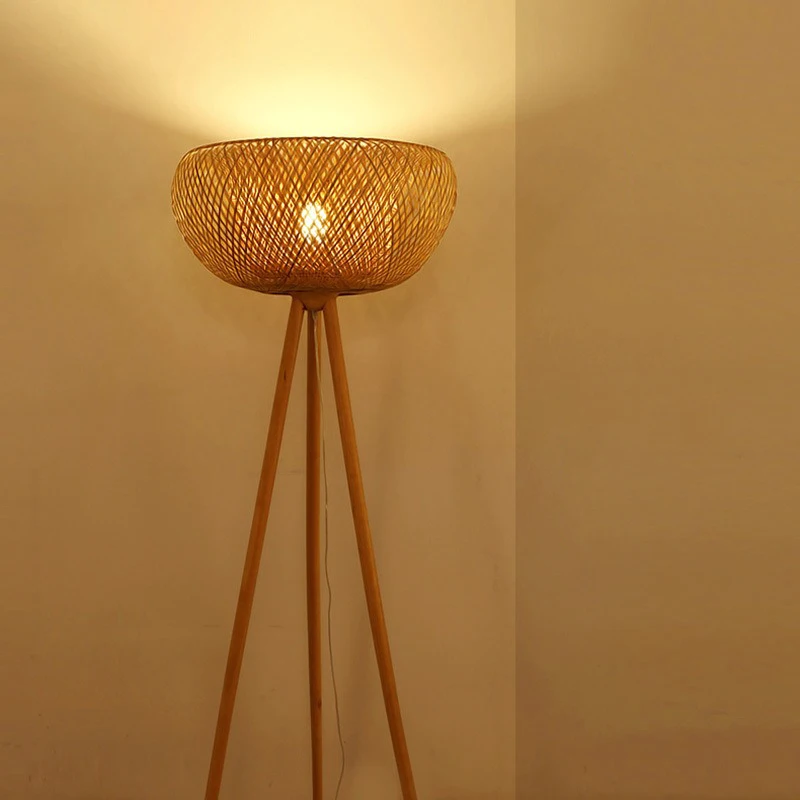 japanese bamboo weaving style lamp shade and wooden tripod bamboo woven ...