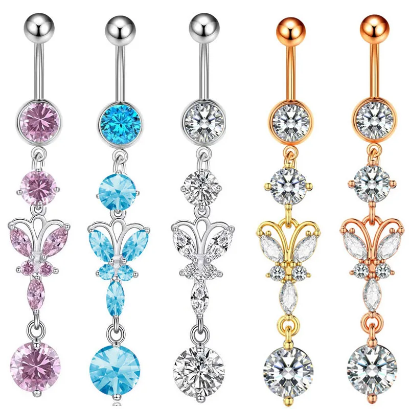 Gaby Butterfly Inlaid Zircon String navel ring belly button piercing ...