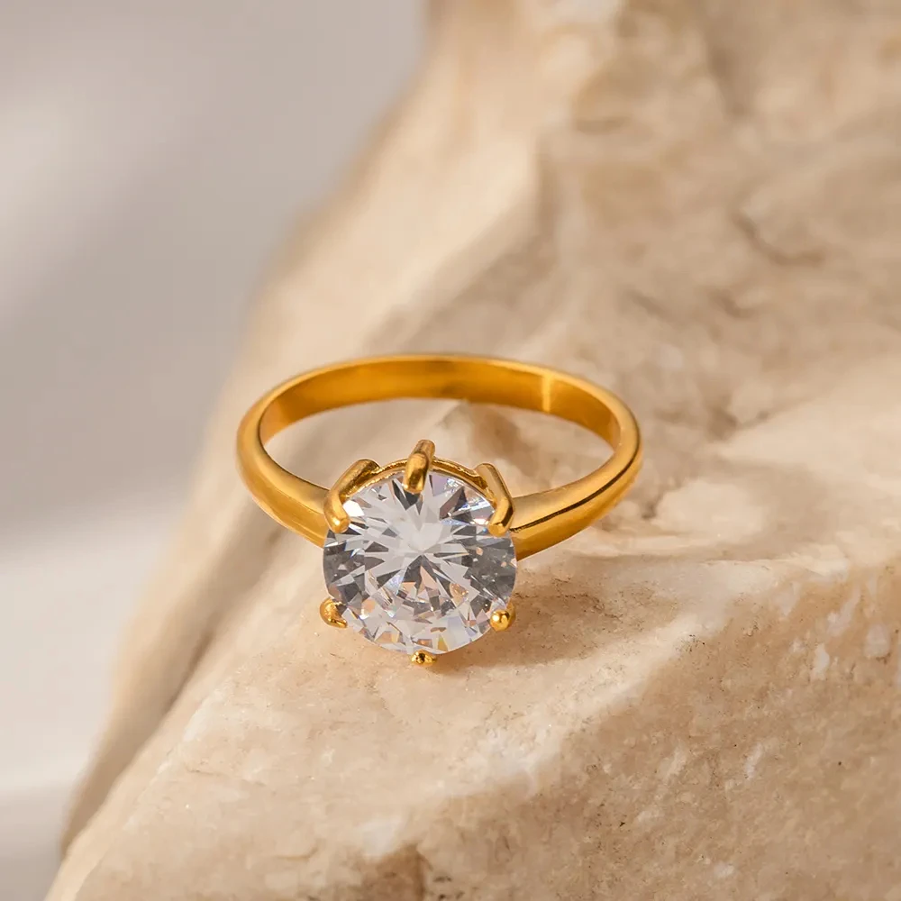 Ring 18k Gold Plated Clear Zircon Ring Jewelry Stainless Steel Clear ...