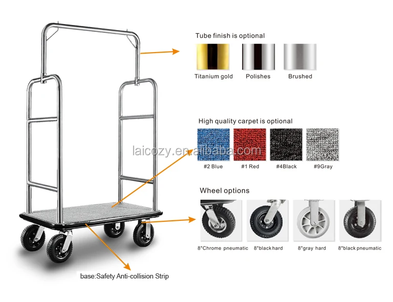 Hotel Equipment Lobby Golden 304 Stainless Steel Trolley