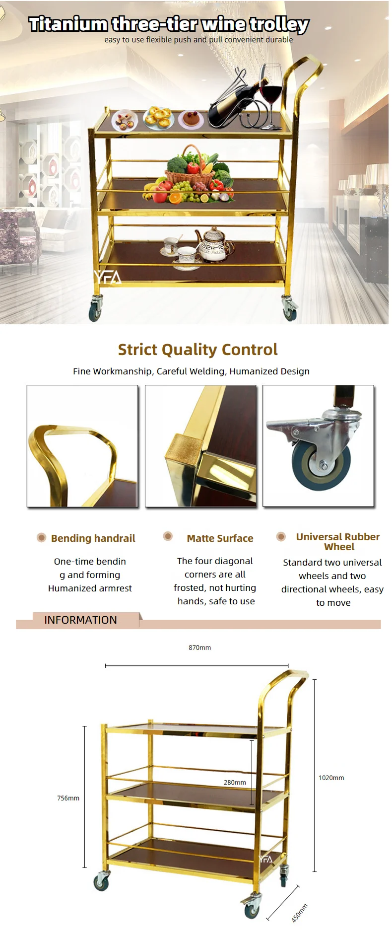 Hotel 5 Star Luxury Champagne Bar Cart Room Serving Cart Metal Frame ...