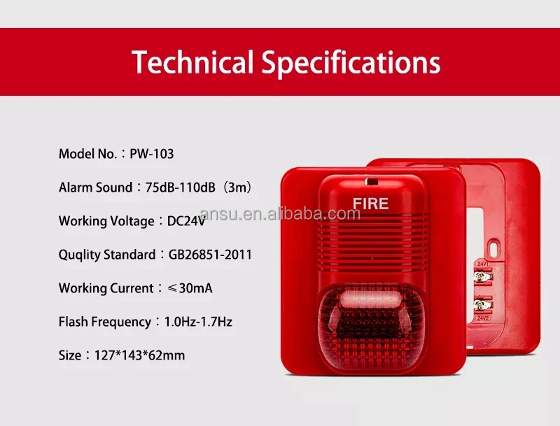 Fire Strobe Light And Siren Fire Alarm 2 Wire Conventional Strobe ...