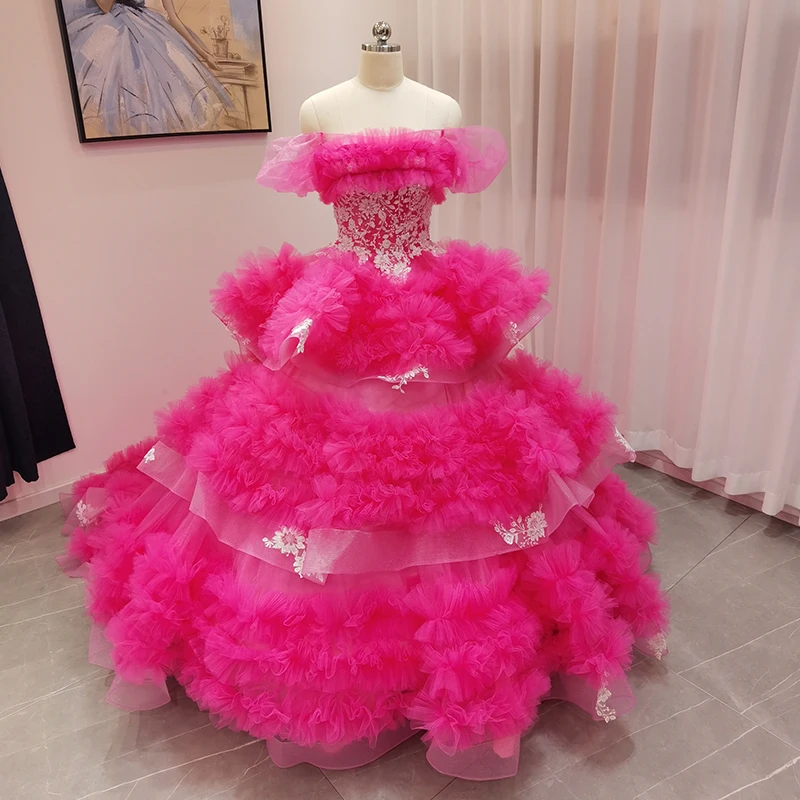 Rose Red Princess Pongee Bridal Gown Custom lace Hand nailed beaded ...