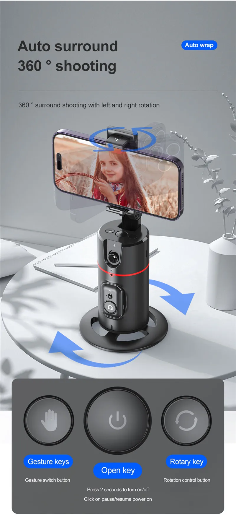 AI Intelligent P02 Gimbal Stabilizer - 360 Rotation Tracking