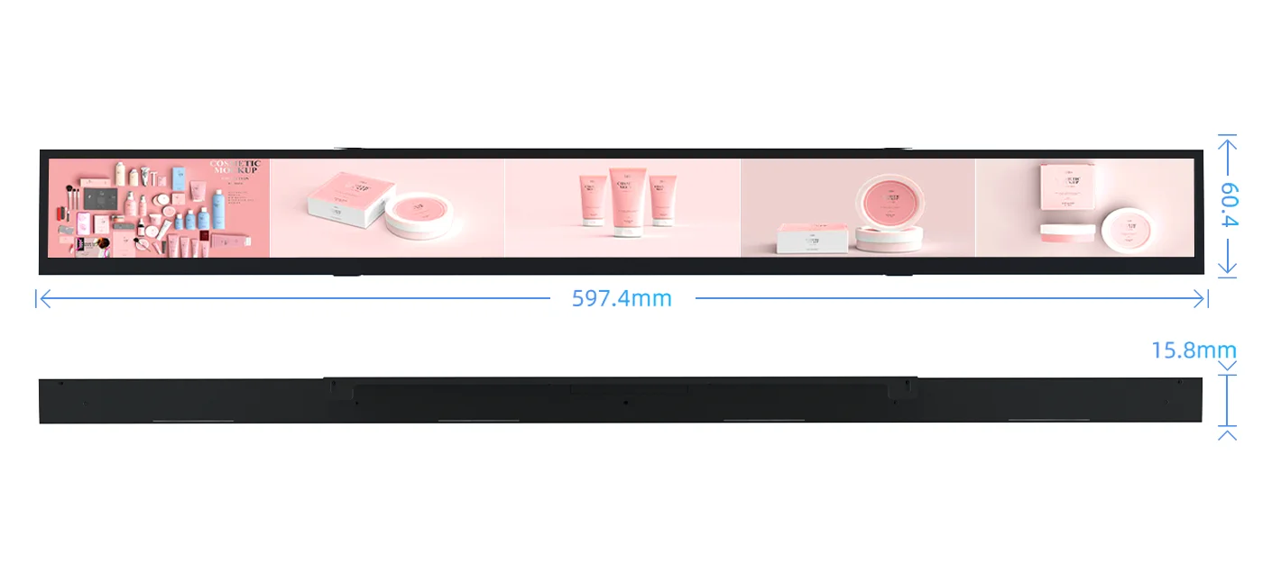 Indoor Supermarket Goods Stretched Bar LCD Advertising Shelf Display Screen