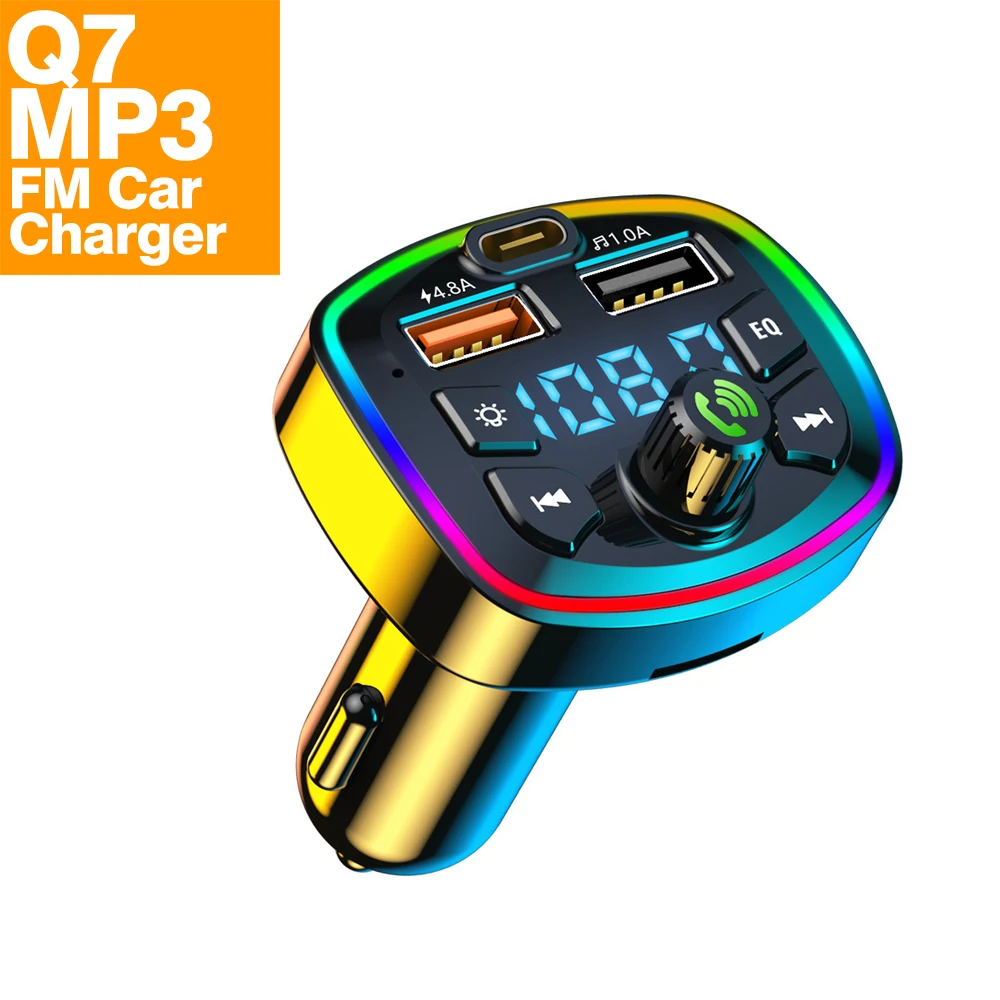 Q7 20w Type-c Dual Usb Kit Charger Fast Charge Colorful Light Music Car ...