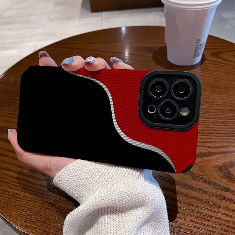 Big Wave Black Red Splice Color Printing Soft TPU Leather Mobile Phone ...