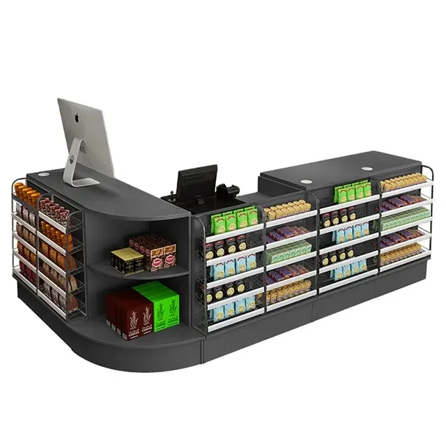 Retail Supermarket Checkout Counter Wooden Cashier Counter Design Snack ...