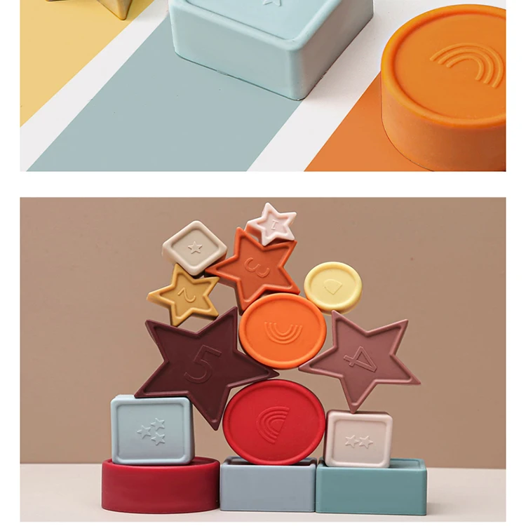 Food Grade Puzzle Silicone Stacking Building Block Baby Learning ...