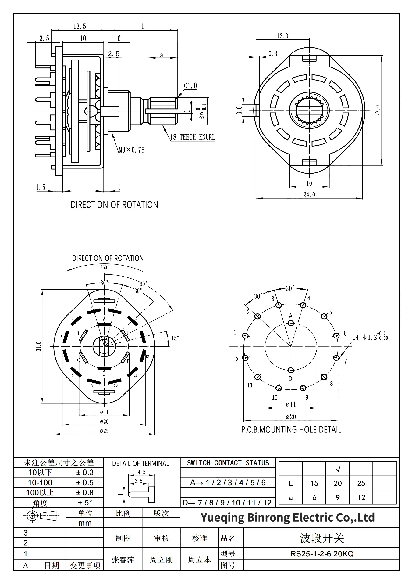 Rs25 Split Shaft Ac 125v 0.3a 250v 0.6a 3 Pole 4 Positions Rotary ...