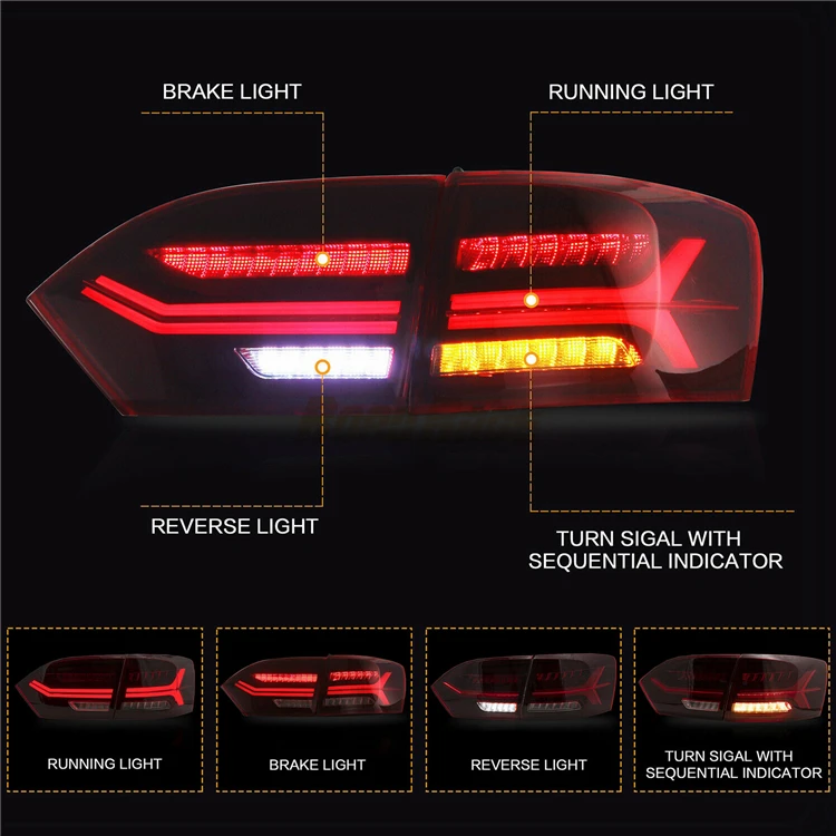 Customized RED CLEAR LED Taillights rear lamp Tail Light Sequential Turn Signal For volkswagen for VW for Jetta MK6 2011 2014