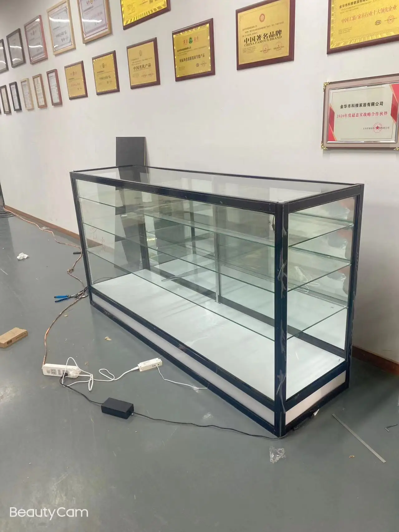 Full Vision Glass Showcase With Flowing Led Lights Size Can Custom ...