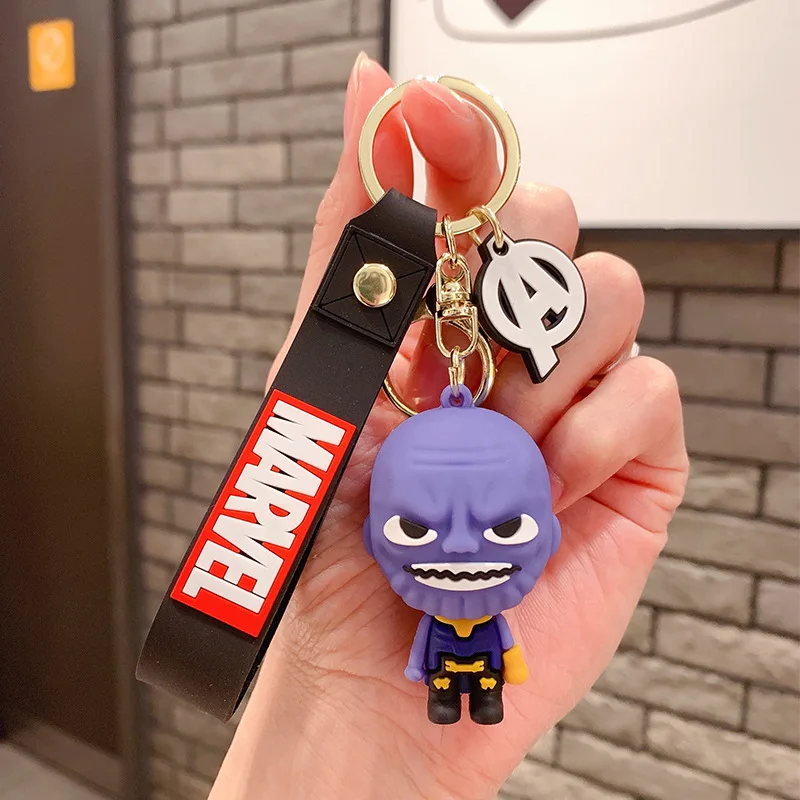 3d Doll Lovely Cartoon Marvel Thanos Captain America Keychain Backpack Car Key Pendant Anti-lost ...