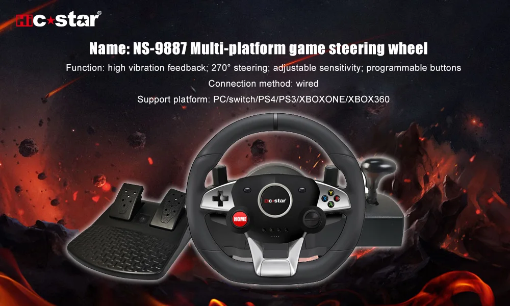 C-star Ns-9887 Game Pc Racing Steering Wheel With Vibration Motor ...