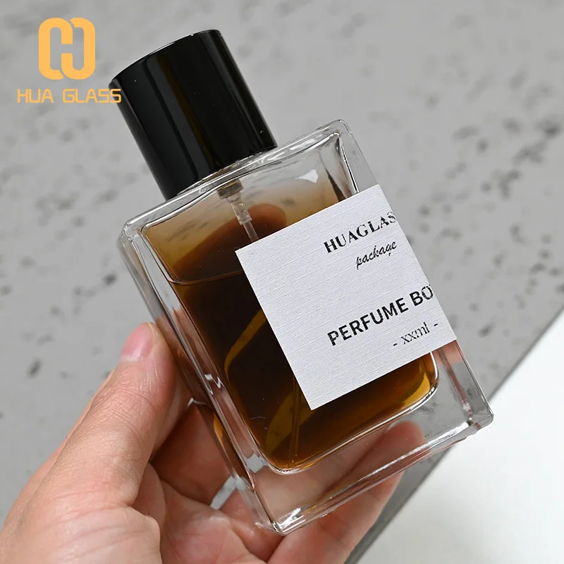 Custom Labels Luxury Gold Cap Pump Sprayer clear square Empty Crimp 30ml 50ml Perfume Bottle ...