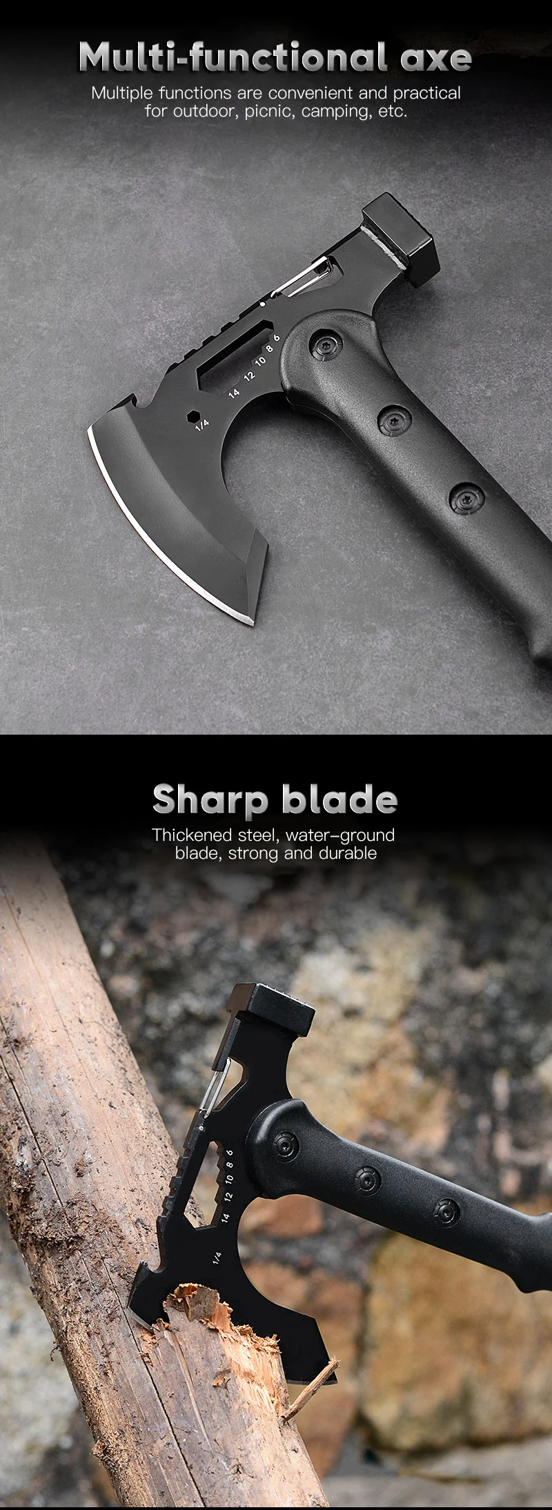 Multi-Functional Camping Tactical Axe for Survival, Wood Chopping, and ...