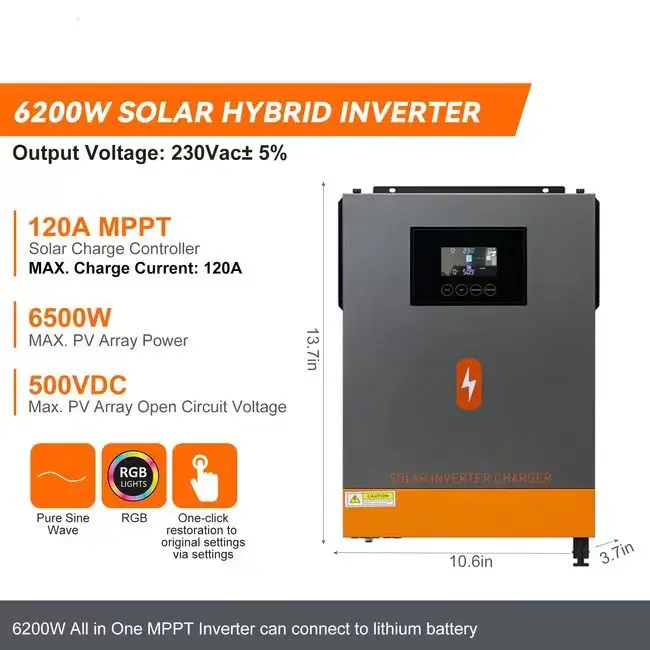 6.2KW Hybrid Solar Inverter with 120A MPPT Charge Controller