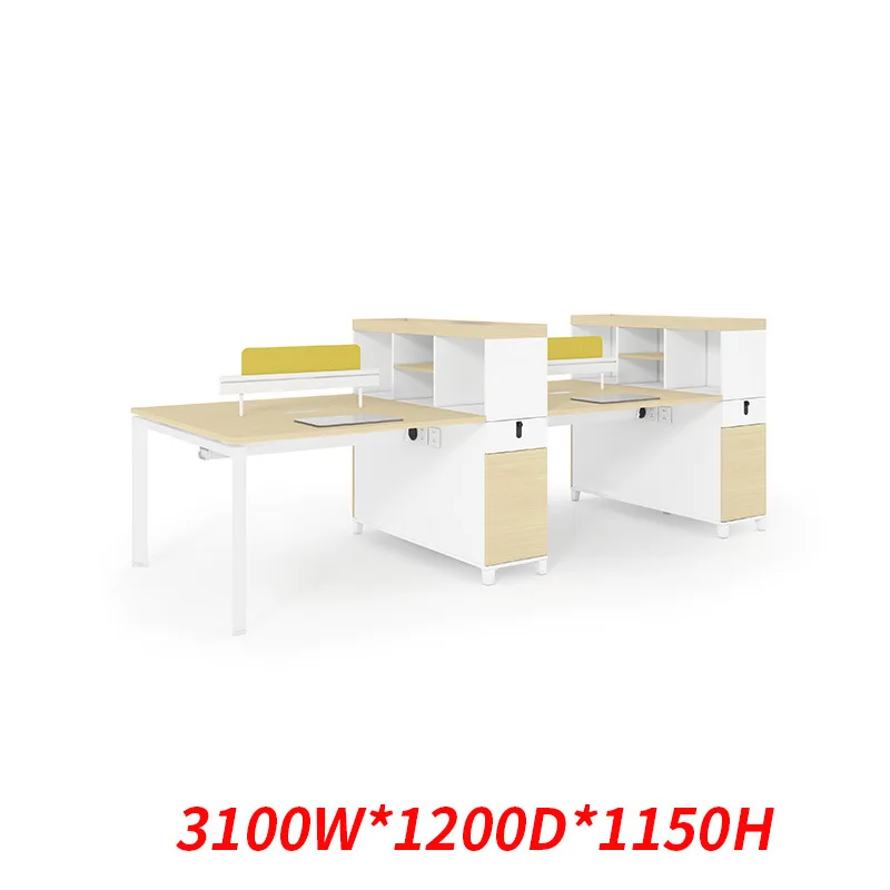 Modern 4 Staff Office Workstation Desk Double Sided With Drawer Cabinet ...