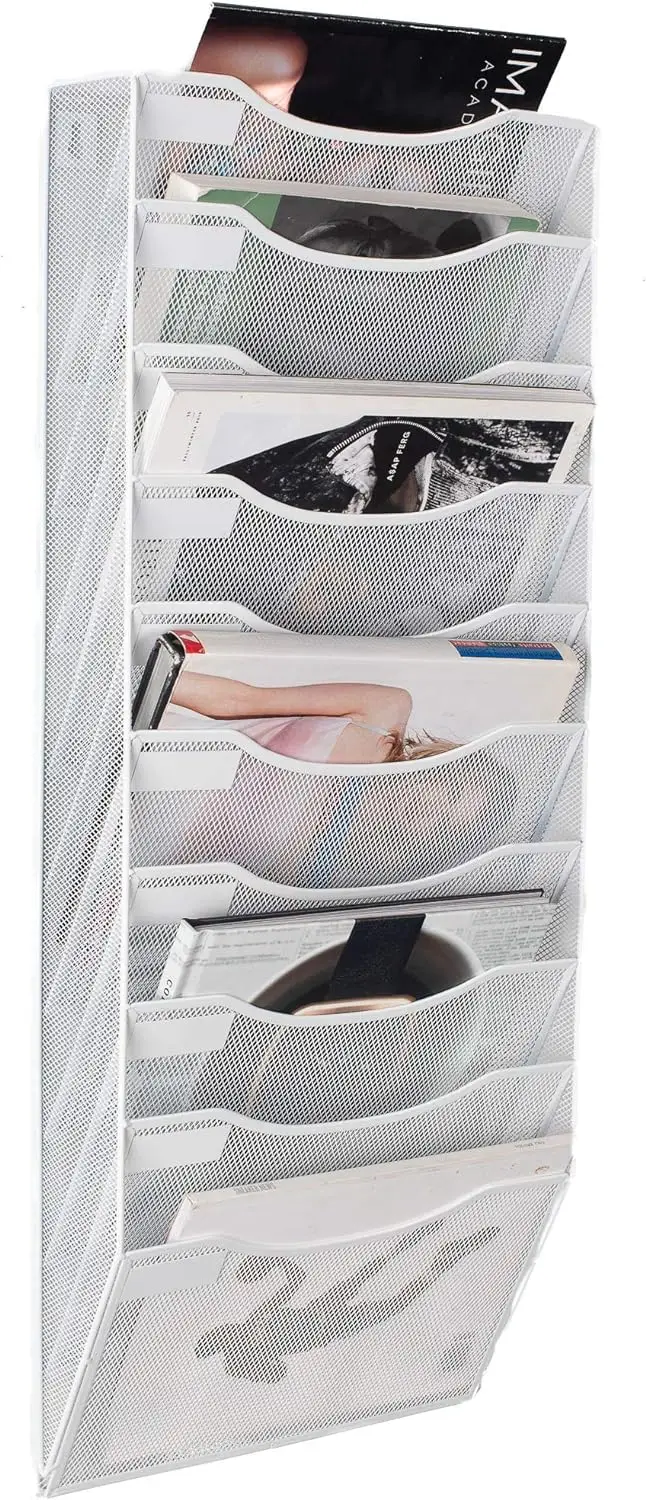 10 Tiers Hanging Files Wall Mounted Metal Mesh Document File Organizer ...