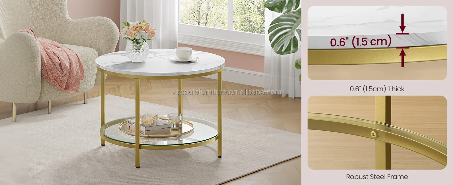VASAGLE 2-Tier Round Coffee Table - Stylish & Adjustable